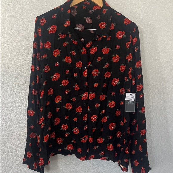 Volcom | Tops | Volcom Black And Red Floral Button Down Shirt | Poshmark